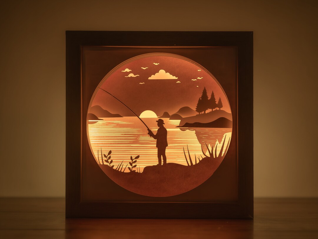 3D Fisherman Shadowbox Template, Hooked on Nature Lightbox Template ...