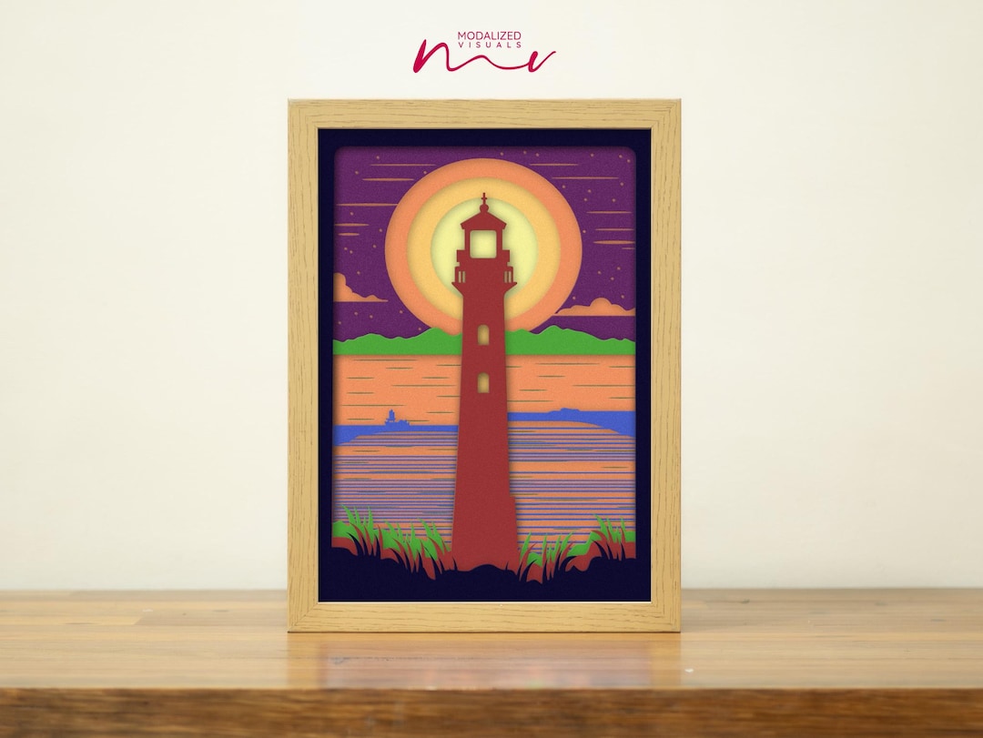 Lighthouse Shadow Box SVG Template, Lighthouse Colored Card Stock Files ...