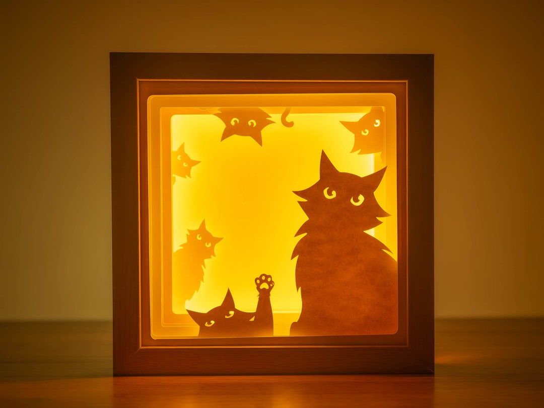 Peeking Cats Light Box DIY Files, Black Cats Lightbox Cutting Files, 3D ...
