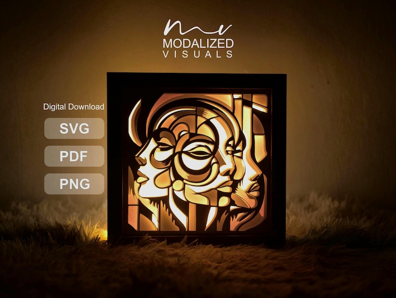 Abstract Woman Portrait Paper Cut SVG Template, Layered Shadowbox ...