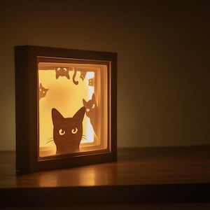 Peeking Cats Light Box DIY Files, Black Cats Lightbox Cutting Files, 3D ...