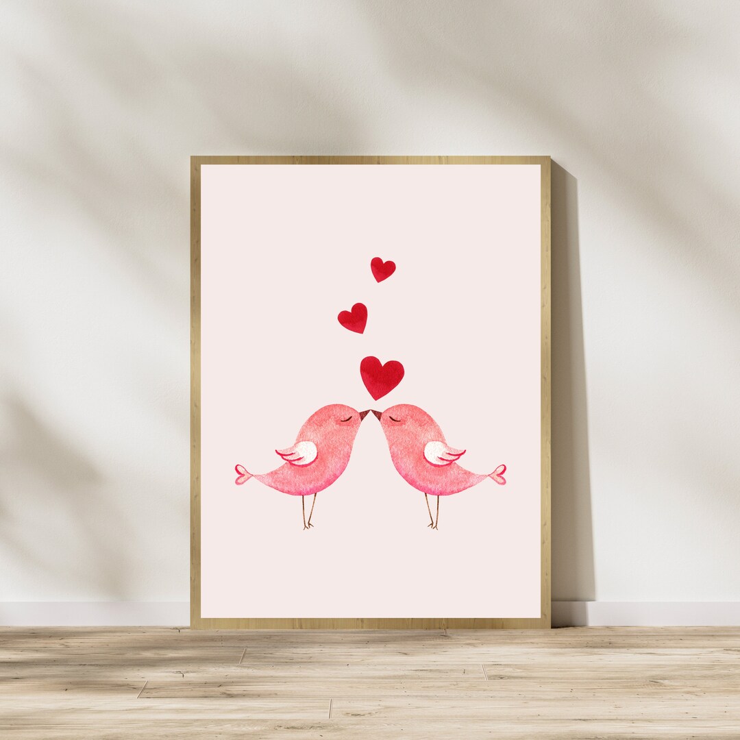 Valentines Day Printable Valentines Day Decor Birds Lovers Print Pink ...