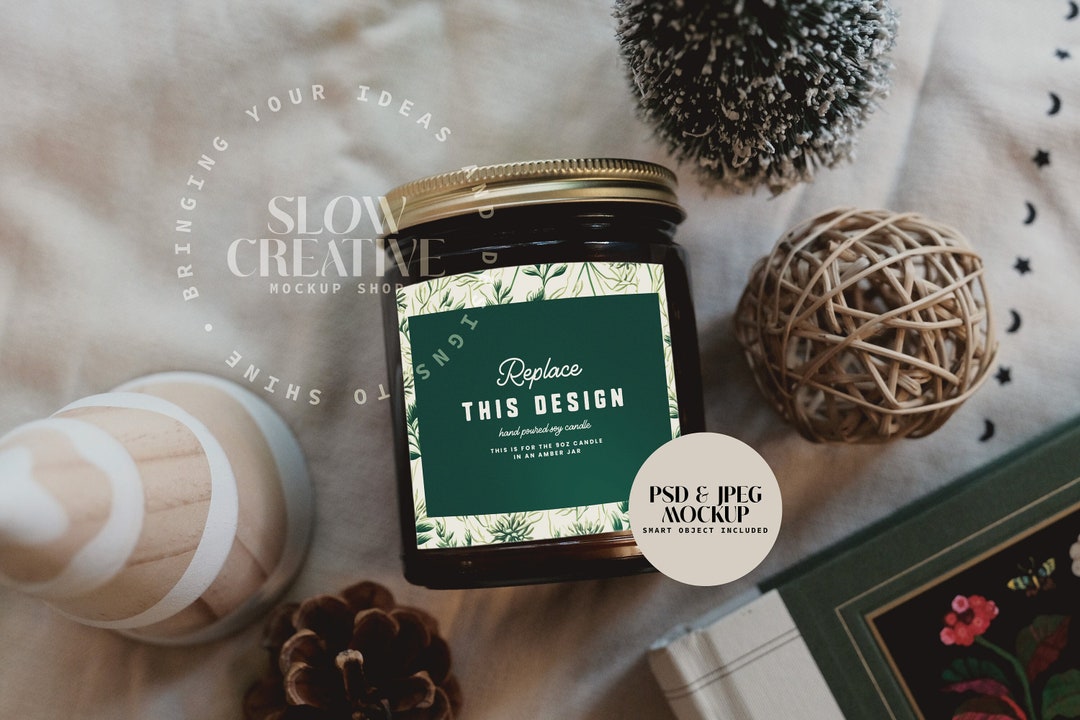 Candle 9 Oz Amber Jar Label Mockup, Printed Mint, Printedmint, Print on ...