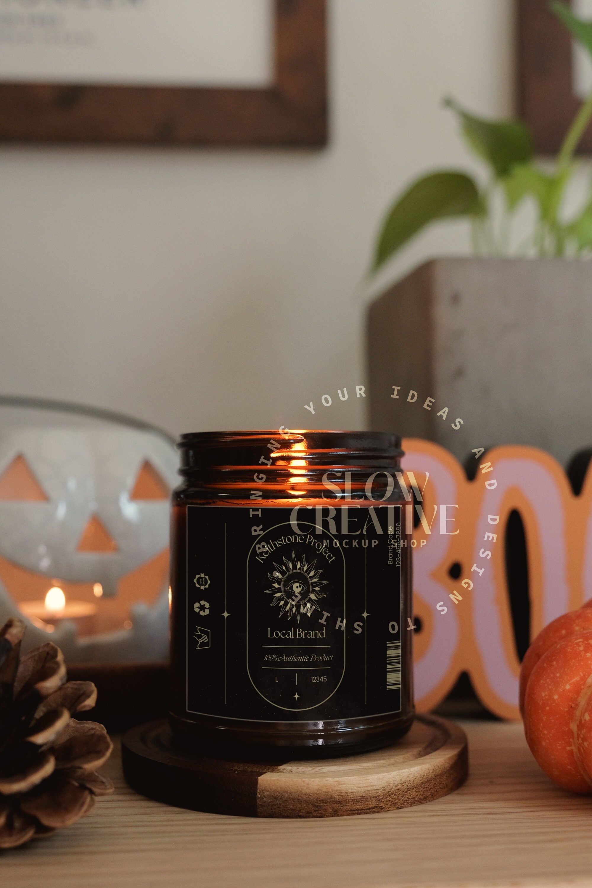 Candle 9 Oz Amber Jar Label Mockup, Printed Mint, Printedmint, Print on ...