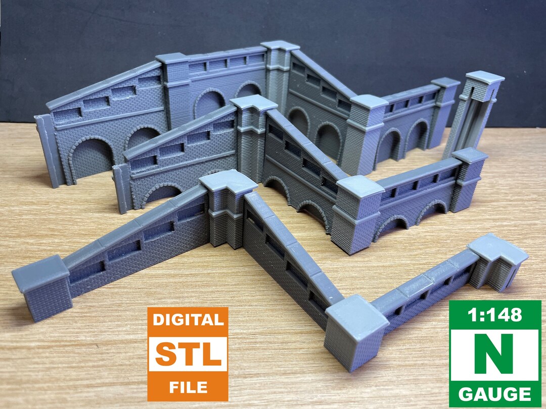 N Gauge Complete Set of Retaining Walls, Slopes & Connectors for Model ...