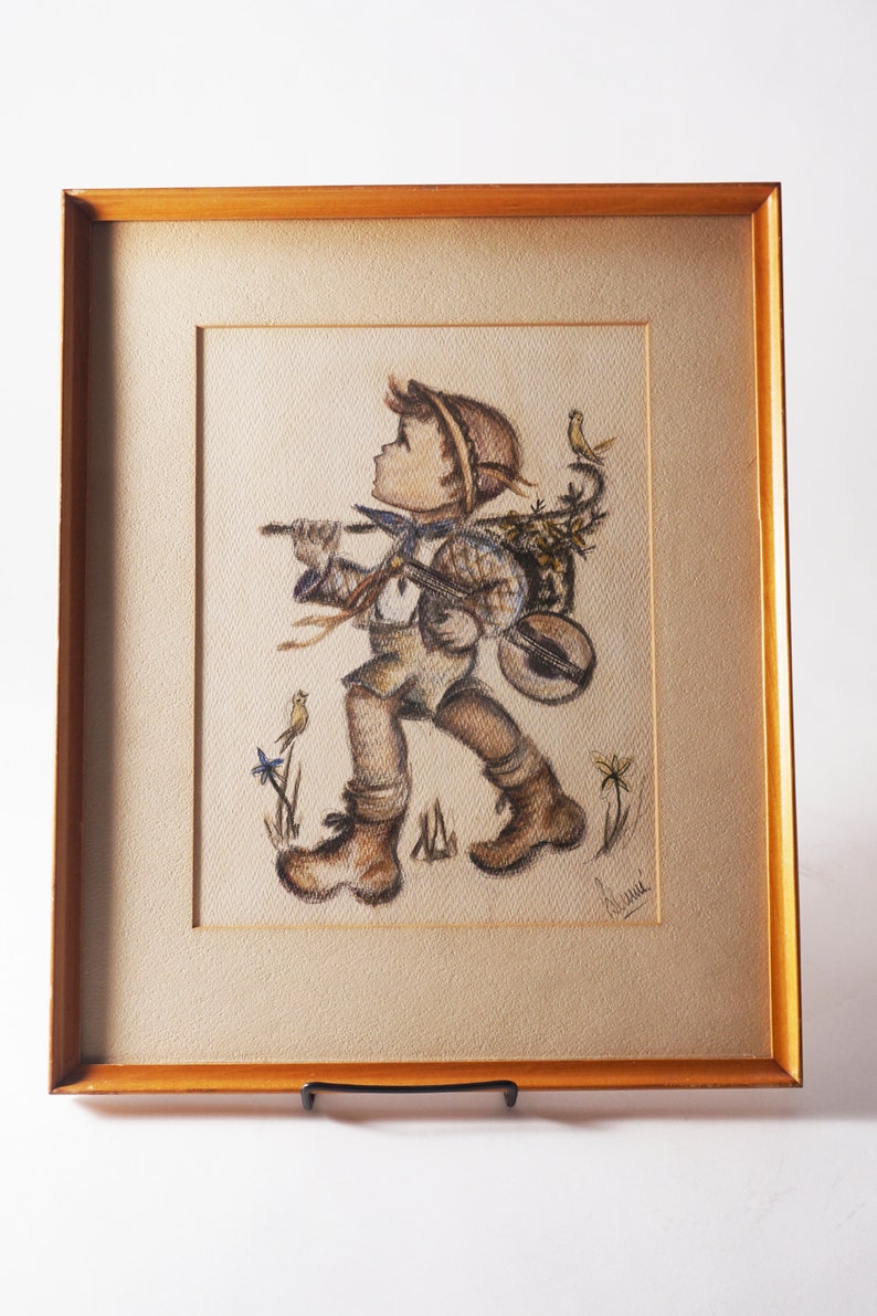 Pair of Mid Century Framed Hummel Style Drawings - Etsy