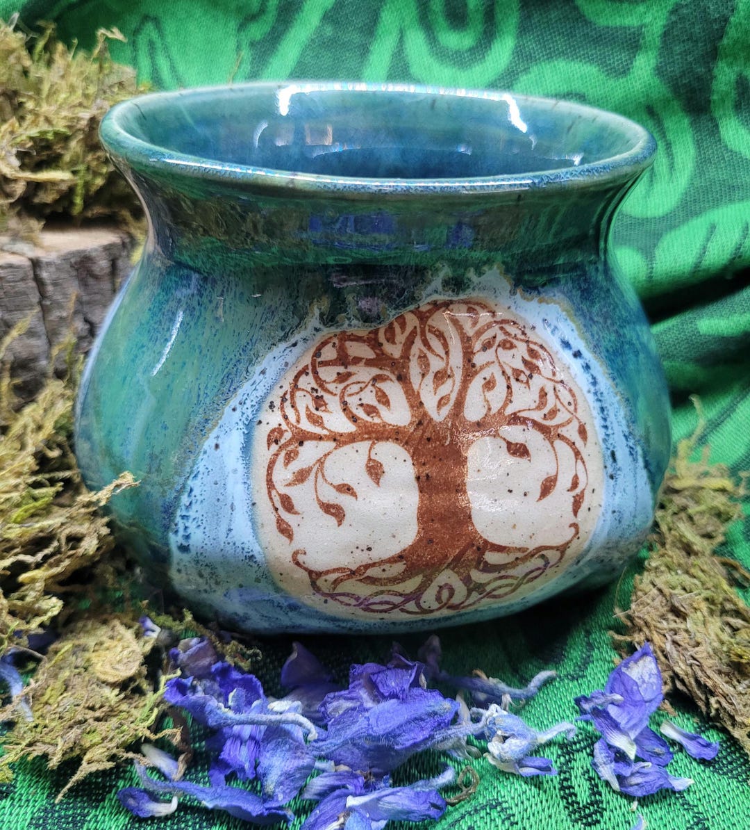 Tree of Life Handmade Ceramic Cauldron - Triple Footed Yggdrasil Ritual ...