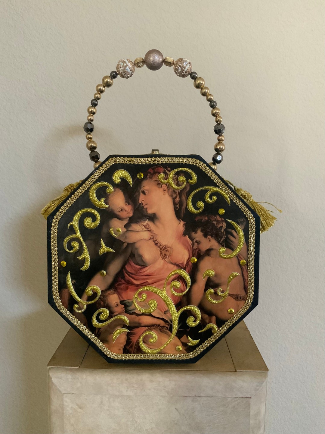 Madonna With Children-box Purse,art,medieval Art,gold,tassels,beaded - Etsy
