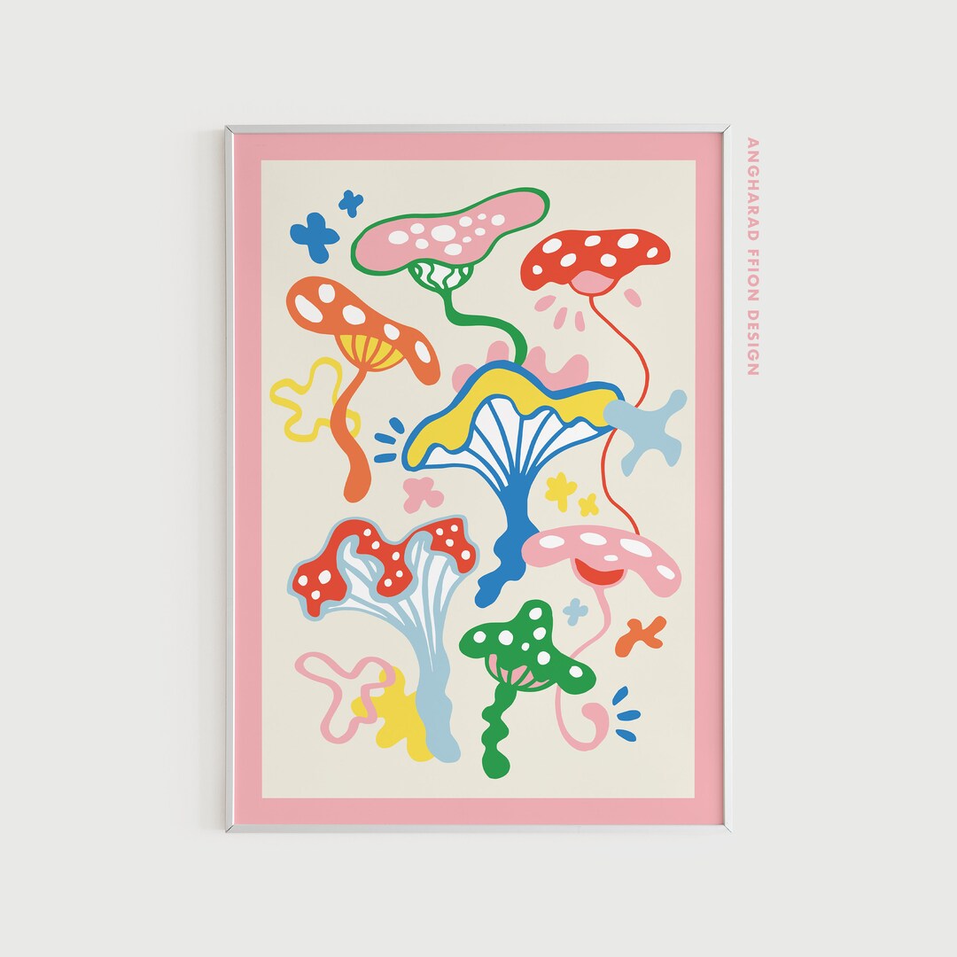 Funky Fungi A5 A4 A3 Art Print - Toadstool Mushrooms - Angharad Ffion ...