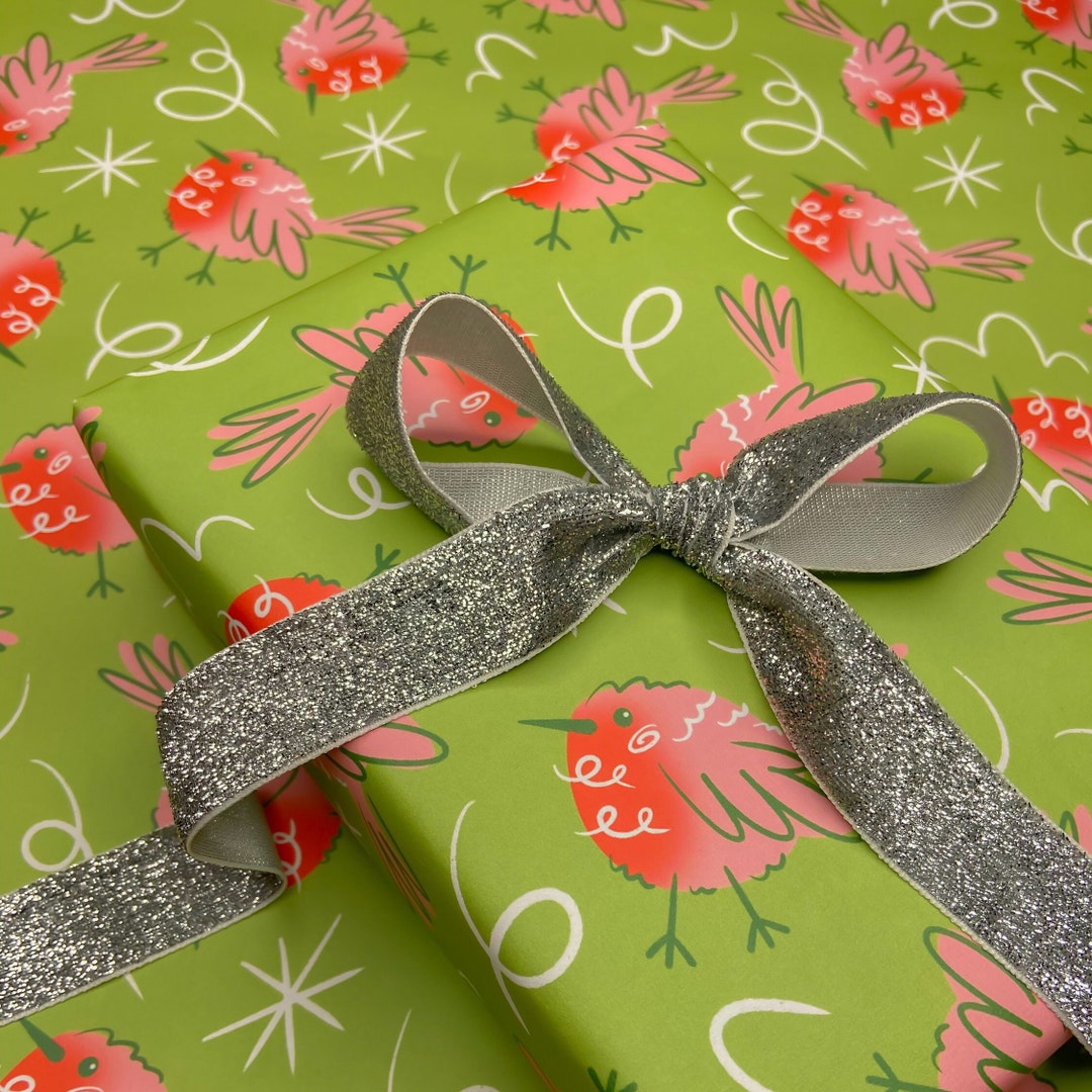 Christmas Robin Print Gift Wrap Sheets A2 Size Xmas Wrapping Paper Fun ...