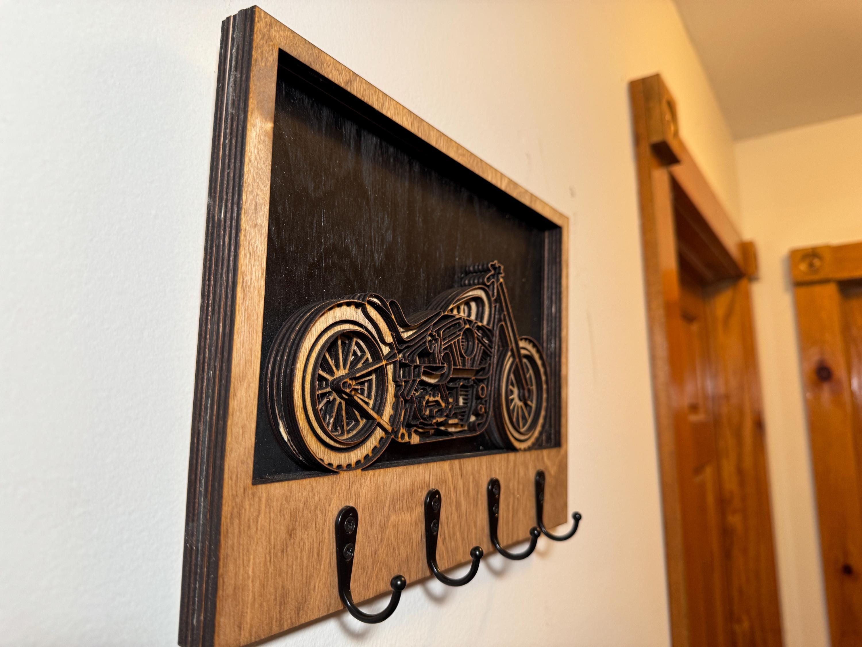 Layered Wooden Motorcycle Key Holder | Rustic Biker Garage Decor - Etsy