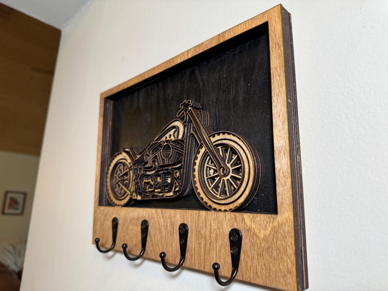 Layered Wooden Motorcycle Key Holder | Rustic Biker Garage Decor - Etsy