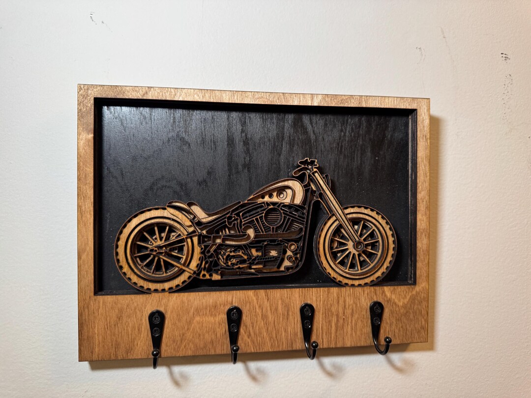Layered Wooden Motorcycle Key Holder | Rustic Biker Garage Decor - Etsy