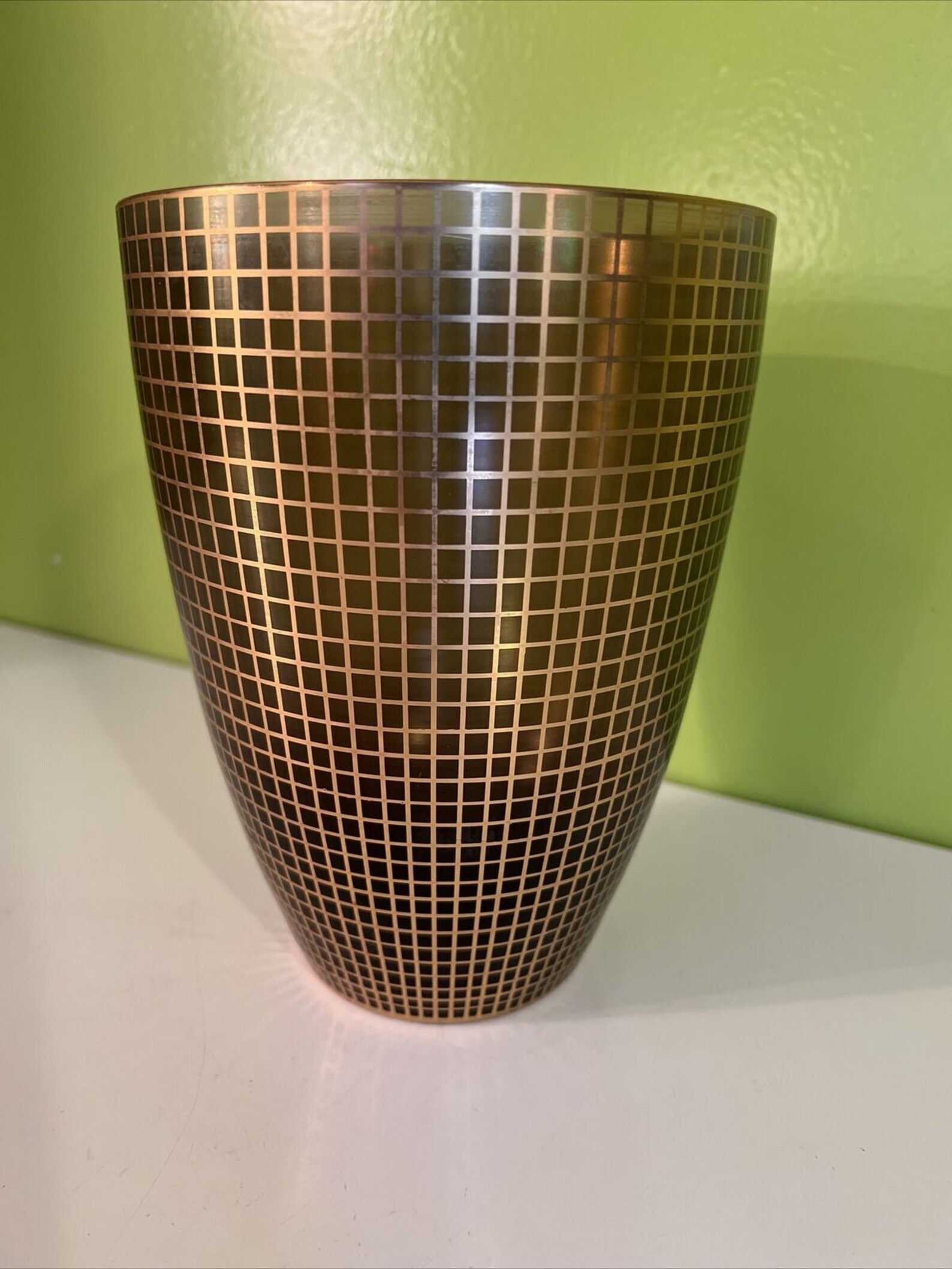Haida Austria Brüder Podbira Glass Vase Gold Grid Decoration, Vintage ...