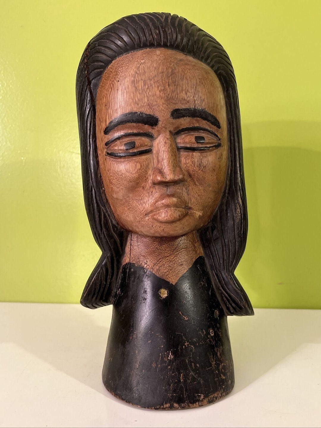 Vintage Wood Carved Mod Woman Bust: Mid Century Modern Decor Hand Made ...