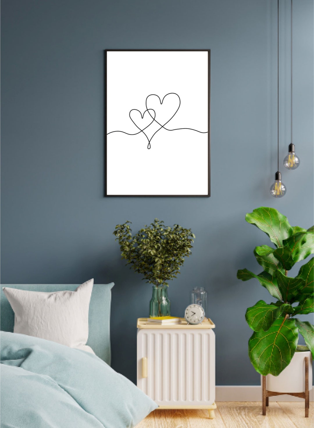 Fine Line Heart Print One Line Art Two Hearts Print Love - Etsy