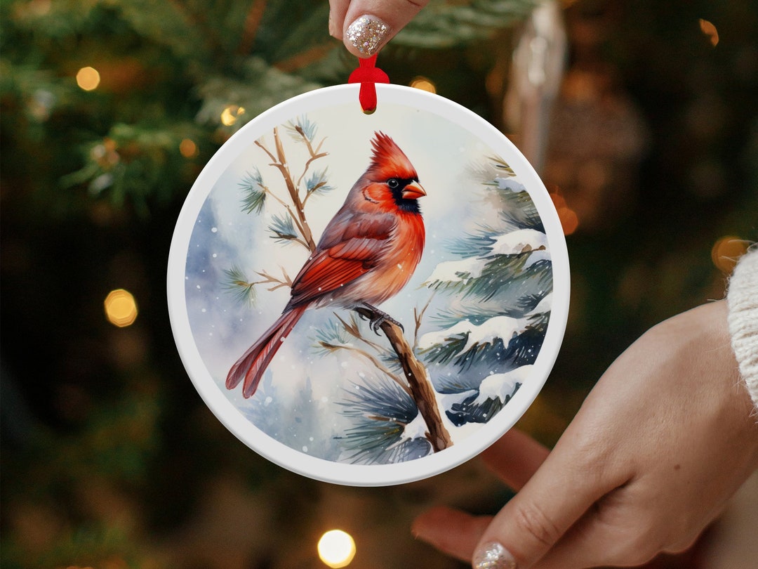 Red Cardinal Winter Wonderland Metal Christmas Tree Ornament, Red ...