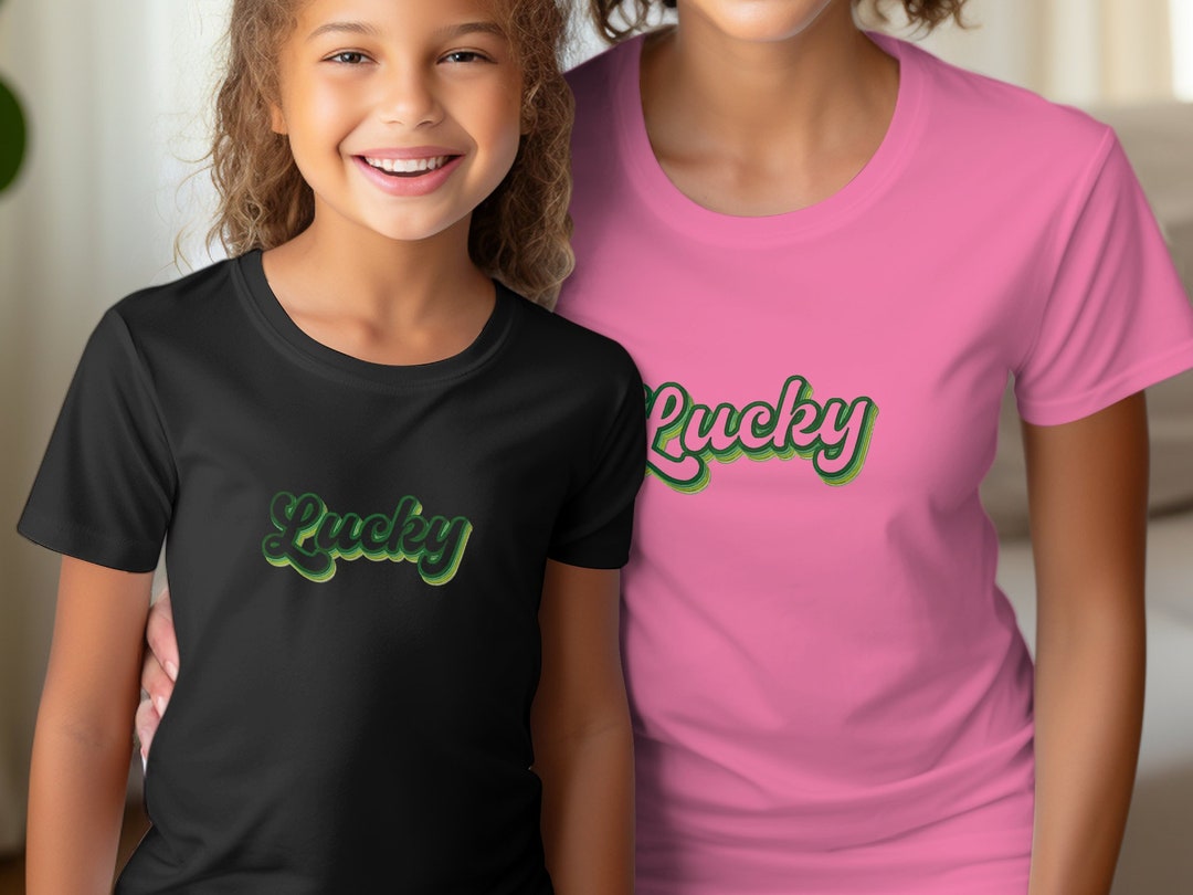 Embroidered Lucky Script Embroidered T-shirt, Green and White ...
