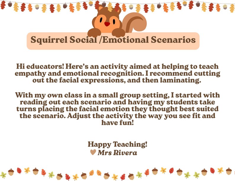 Squirrel Theme Preschool Printable | Social & Emotional Teaching - Etsy