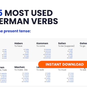 25 Most Used German Verbs in the Present Tense - Etsy