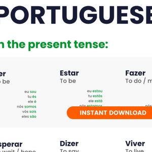 25 Most Used Portuguese Verbs in the Present Tense - Etsy