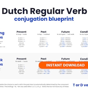 Dutch Verb Conjugation Chart – Learn Dutch Verb Conjugations - PDF - Etsy