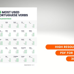 25 Most Used Portuguese Verbs in the Present Tense - Etsy