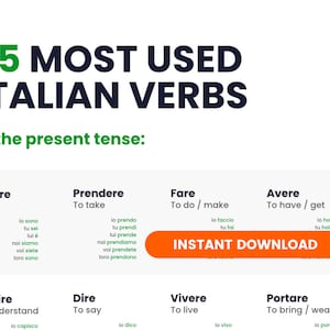 25 Most Used Italian Verbs in the Present Tense - Etsy