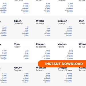 25 Most Used Dutch Verbs in the Present Tense - Etsy