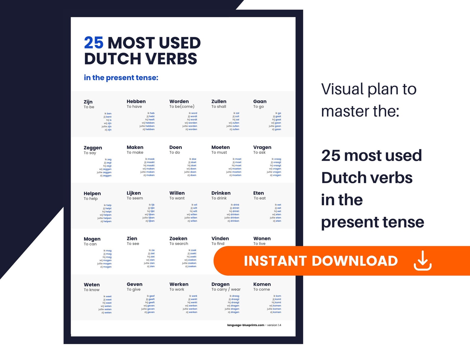 25 Most Used Dutch Verbs in the Present Tense - Etsy