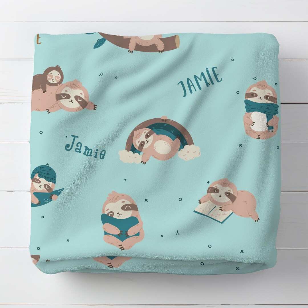 Cute Sloth Baby Blanket for Boys and Girls, Personalized Turquoise ...