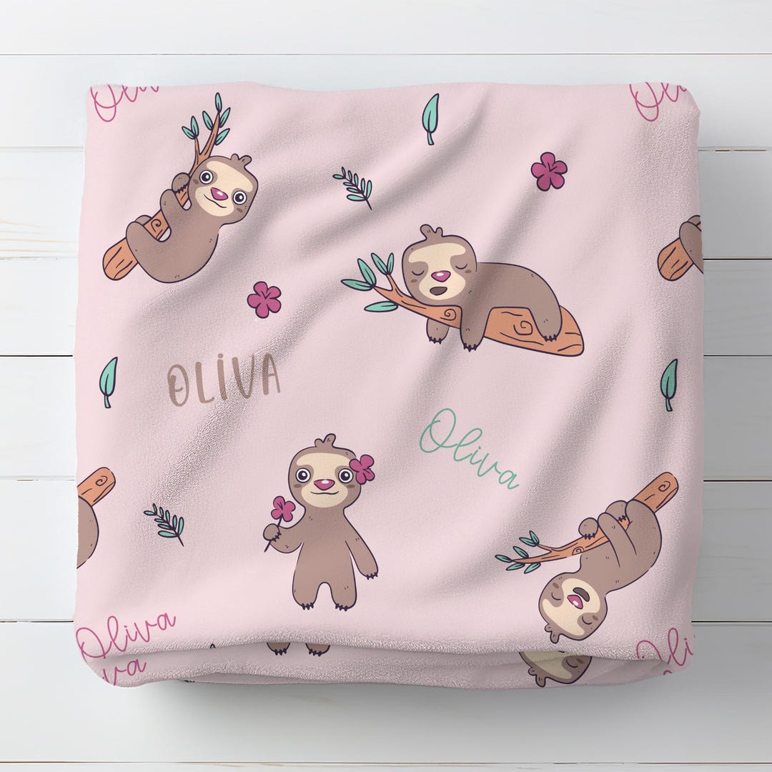 Cute Sloth Baby Blanket for Girls, Personalized Floral Sloth Baby ...