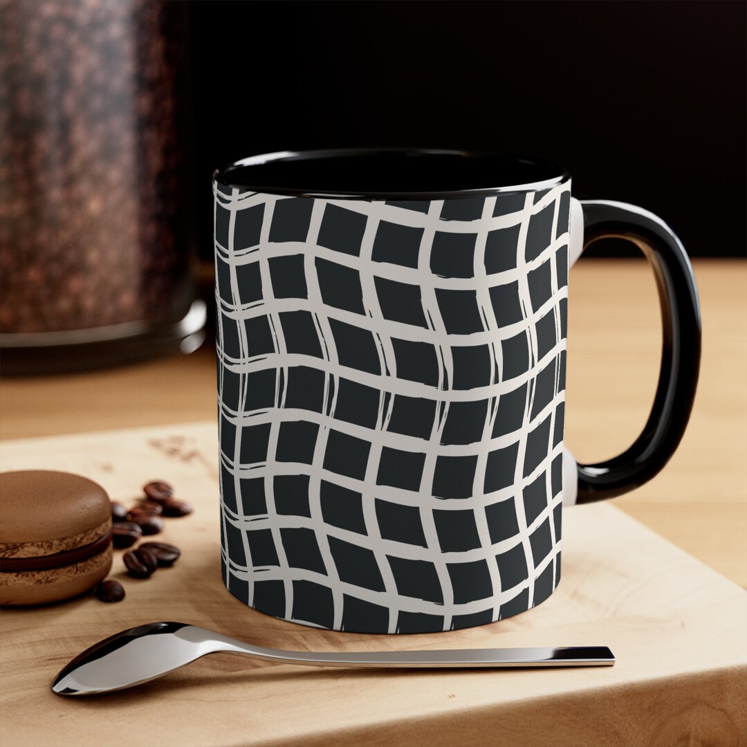 Wavy Checkered Mug, Black and White Checker Mug, Optical Illusion Mug ...