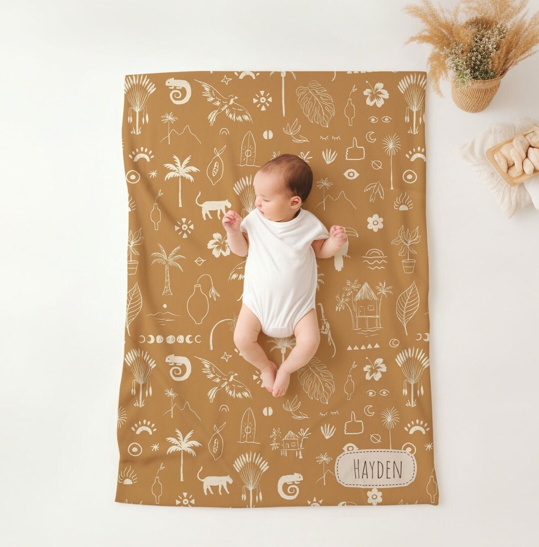 Personalized Jungle Baby Blanket, Baby Boy Swaddle Blanket With Name ...