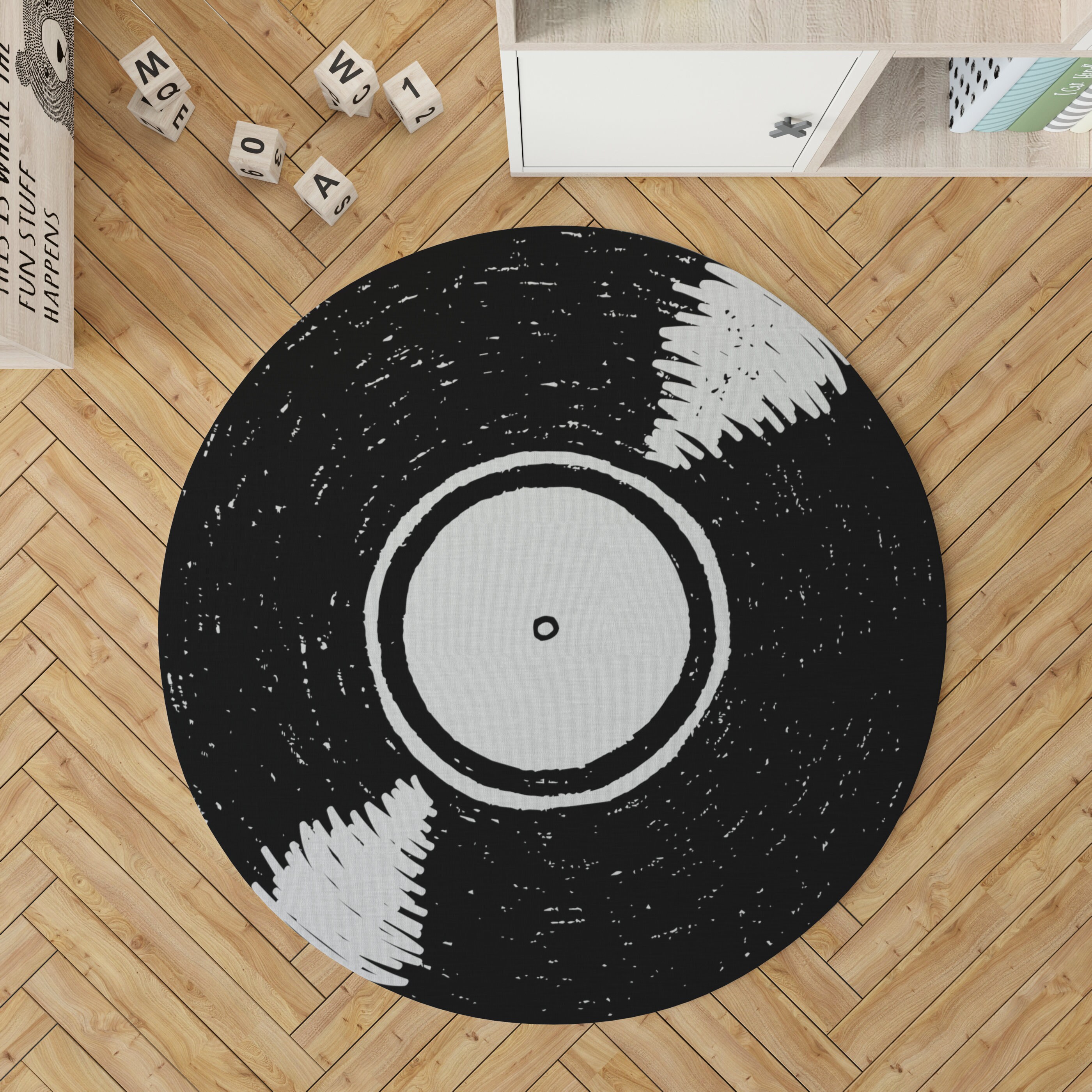 Retro Black and White Record Rug, Vintage Music Room Decor, Round Rug ...