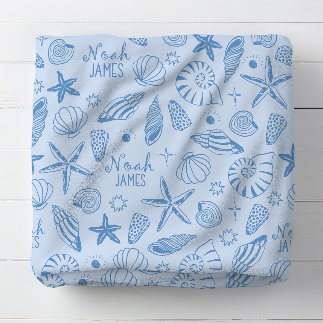 Blue Nautical Seashells Starfish Throw Blanket Personalized, Ocean ...