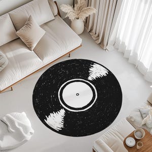 Retro Black and White Record Rug, Vintage Music Room Decor, Round Rug ...