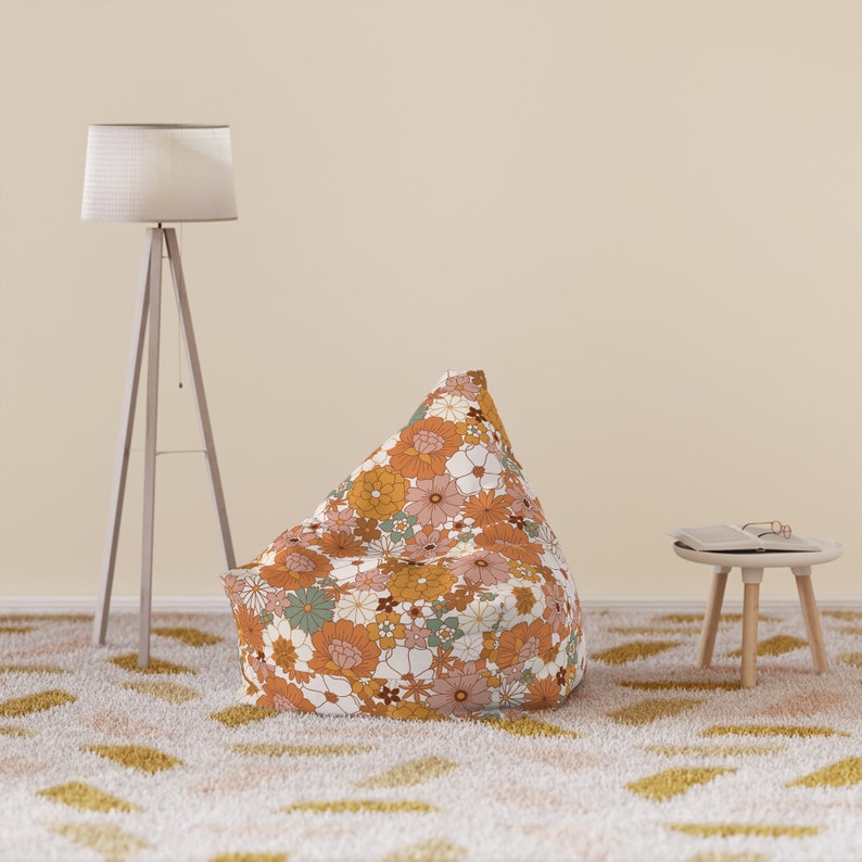Orange Groovy Boho Floral Girls Bean Bag Chair Cover Bean Bag - Etsy