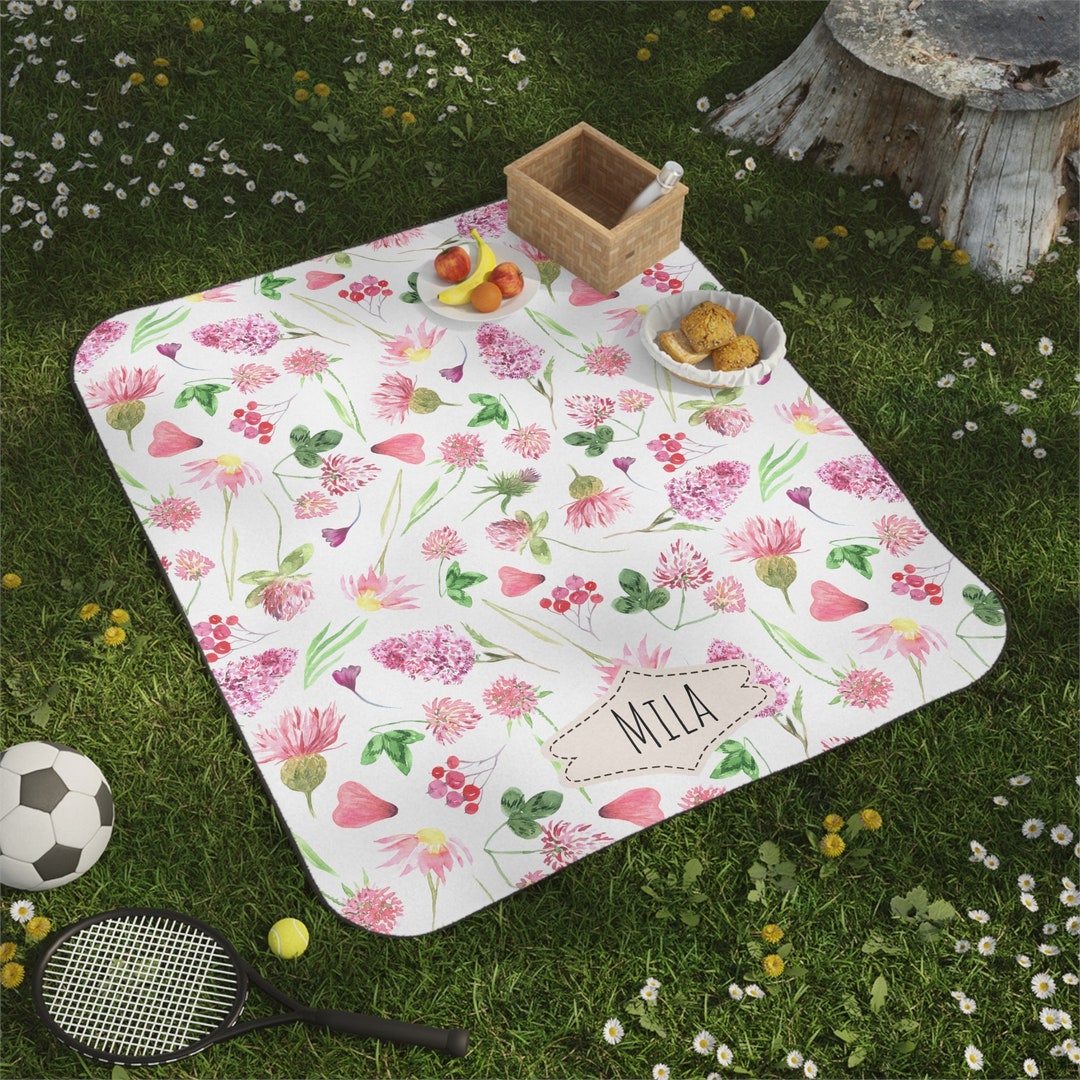 Personalized Wildflower Picnic Blanket Waterproof, Pink Dry Flower ...