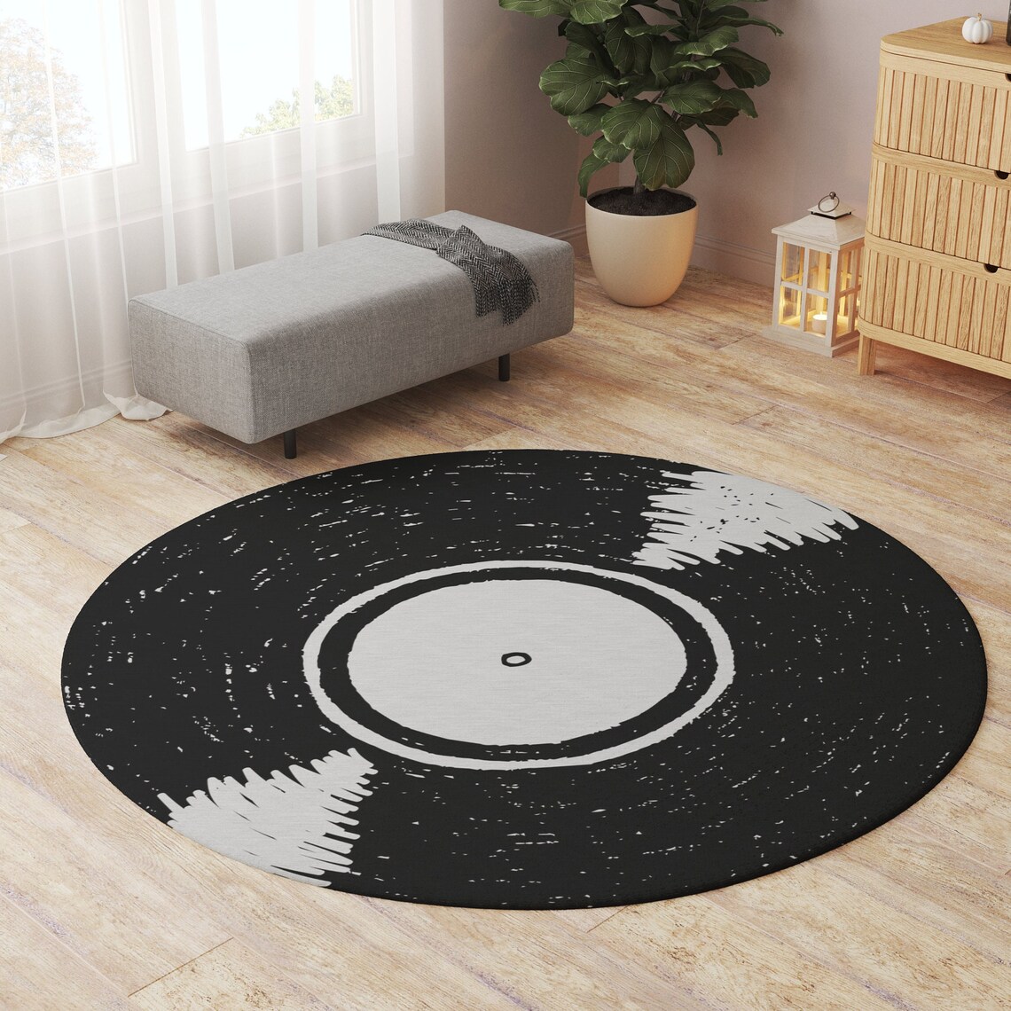 Retro Black and White Record Rug, Vintage Music Room Decor, Round Rug ...