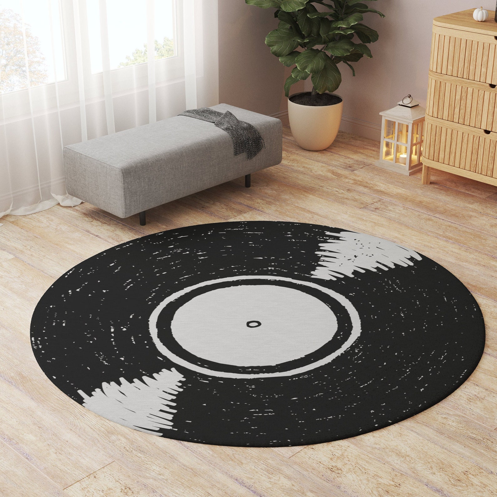 Retro Black and White Record Rug, Vintage Music Room Decor, Round Rug ...