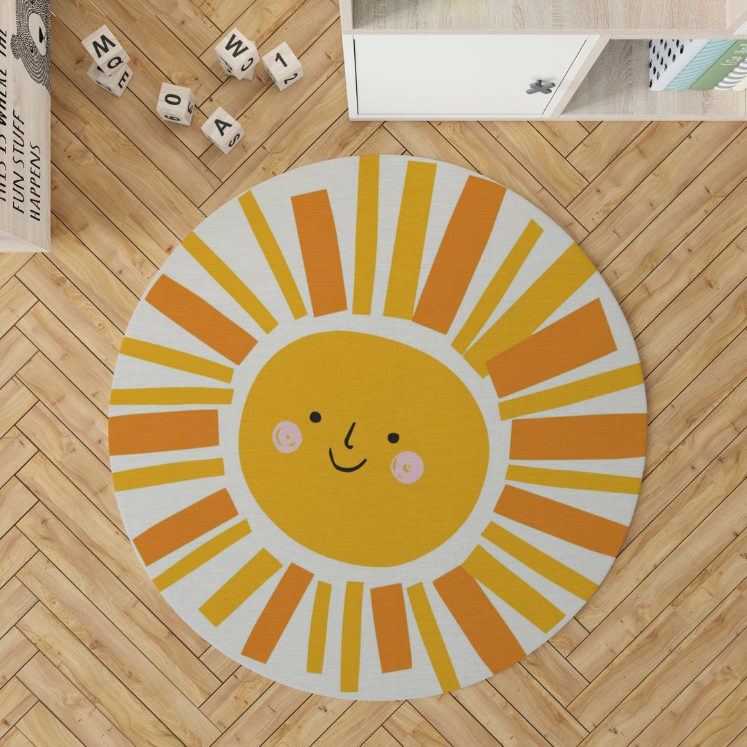 Nursery Rug, Cute Sun Nursery Rug, Round Nursery Rug, Circle Rug, Sun ...