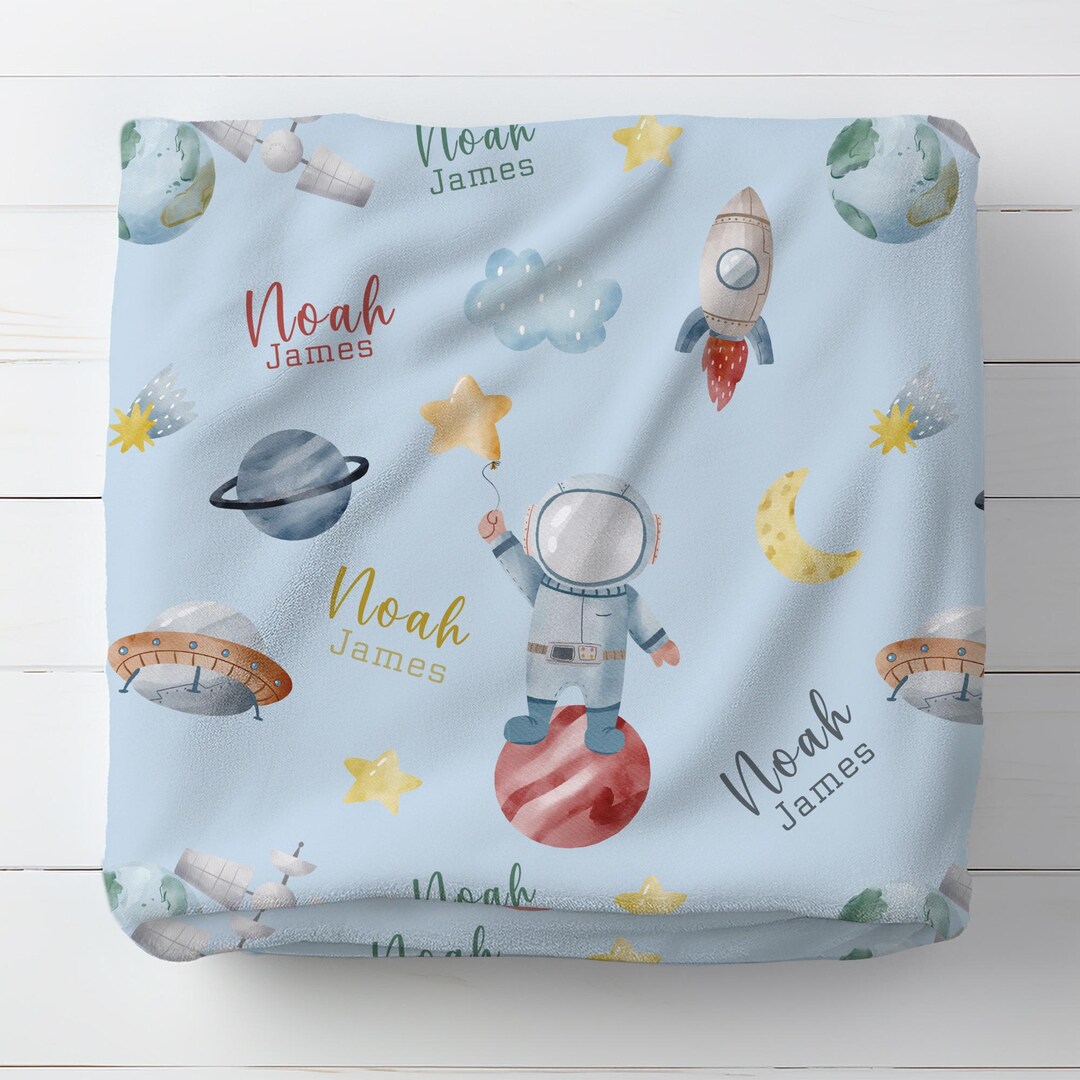 Blue Space Rocketship Astronaut Baby Boy Swaddle, Personalized Baby ...