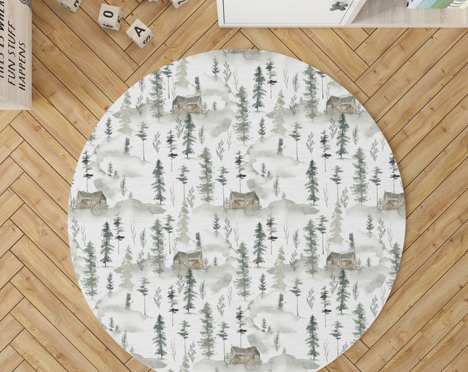 Forest Mountain Round Nursery Rug , Boy Room Rug, Wildness Nature Rug ...