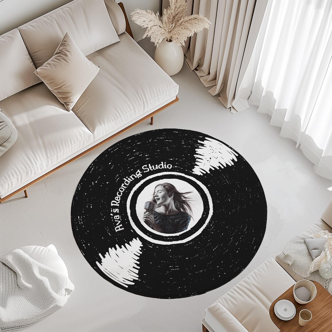 Custom Music Rug With Photo and Text, Vintage Music Room Decor, Round ...