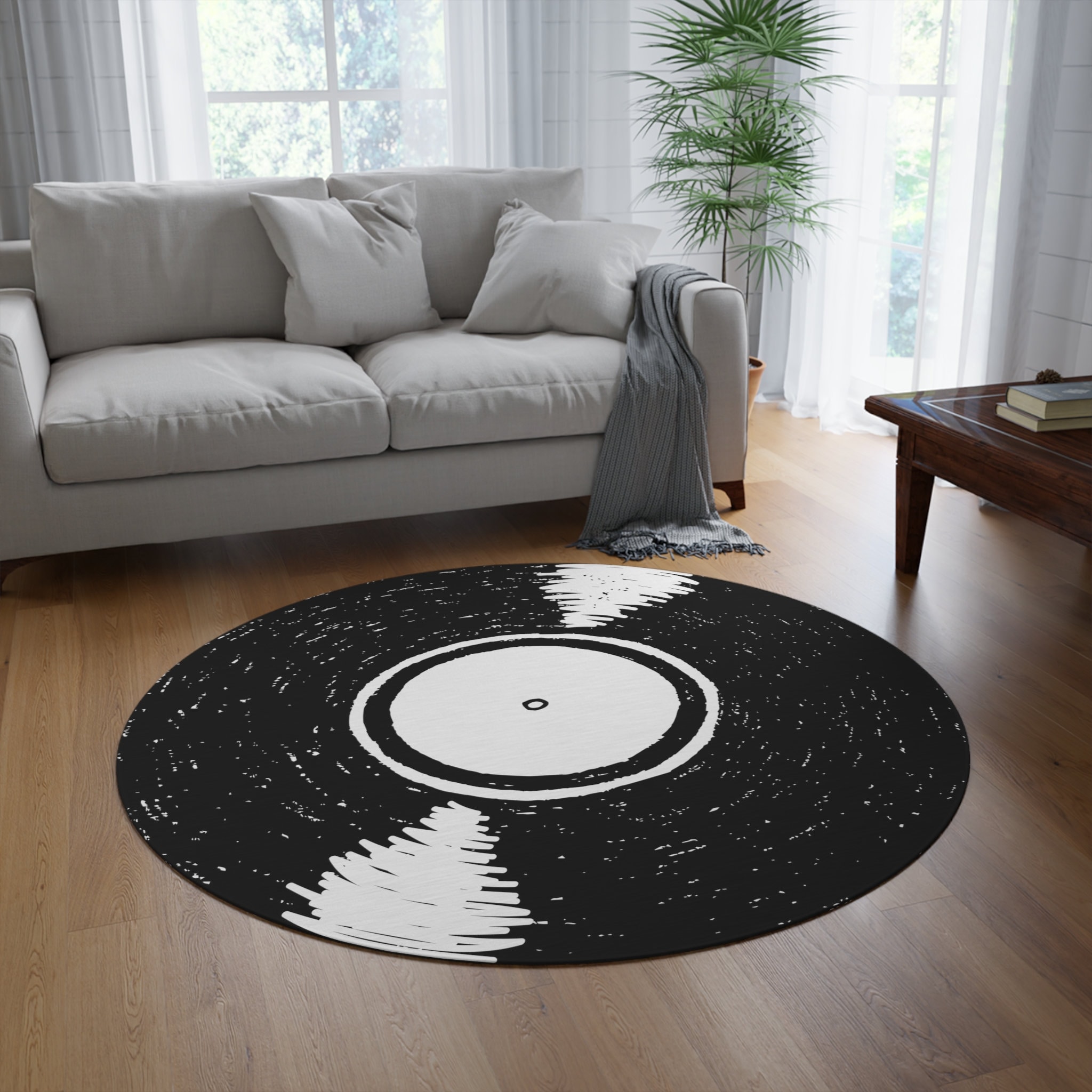 Retro Black and White Record Rug, Vintage Music Room Decor, Round Rug ...