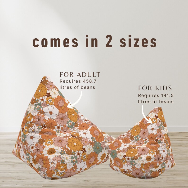 Orange Groovy Boho Floral Girls Bean Bag Chair Cover Bean Bag - Etsy