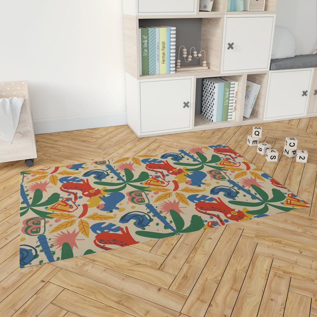 Kids Rug, Nursery Rug, Jungle Animal Rug, Colorful Jungle Area Rug ...