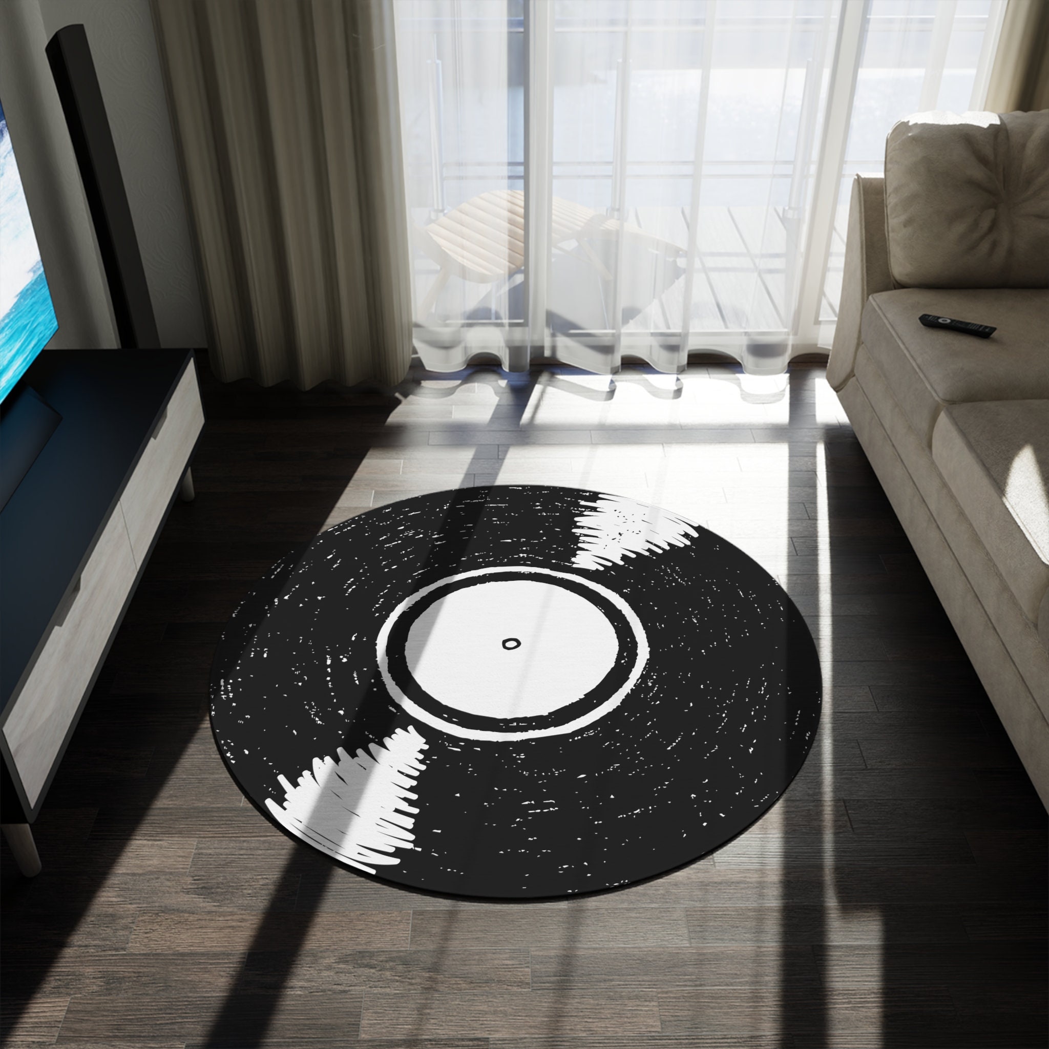 Retro Black and White Record Rug, Vintage Music Room Decor, Round Rug ...