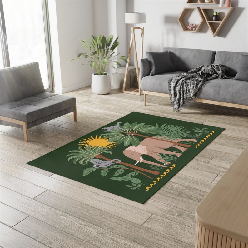 Elephant Rug, Tropical Rug, Palm Tree ,tropical Forest Scene Rug ...